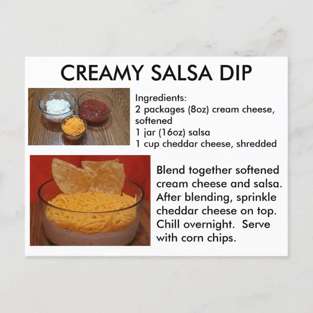 Creamy Salsa Dip Recipe Card | Zazzle