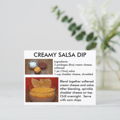 Creamy Salsa Dip Recipe Card | Zazzle