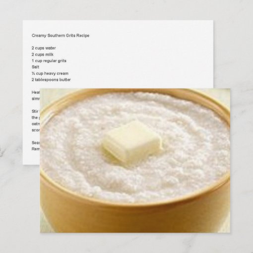 Creamy Southern Grits Recipe Postcard | Zazzle