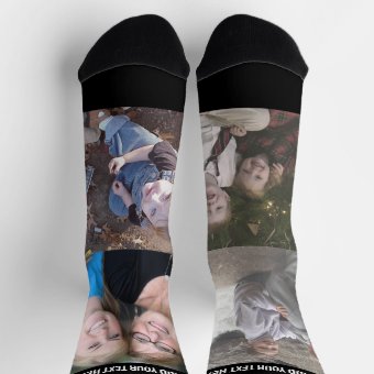 Create a Custom 4 Photo Collage with Text on Top S Socks | Zazzle