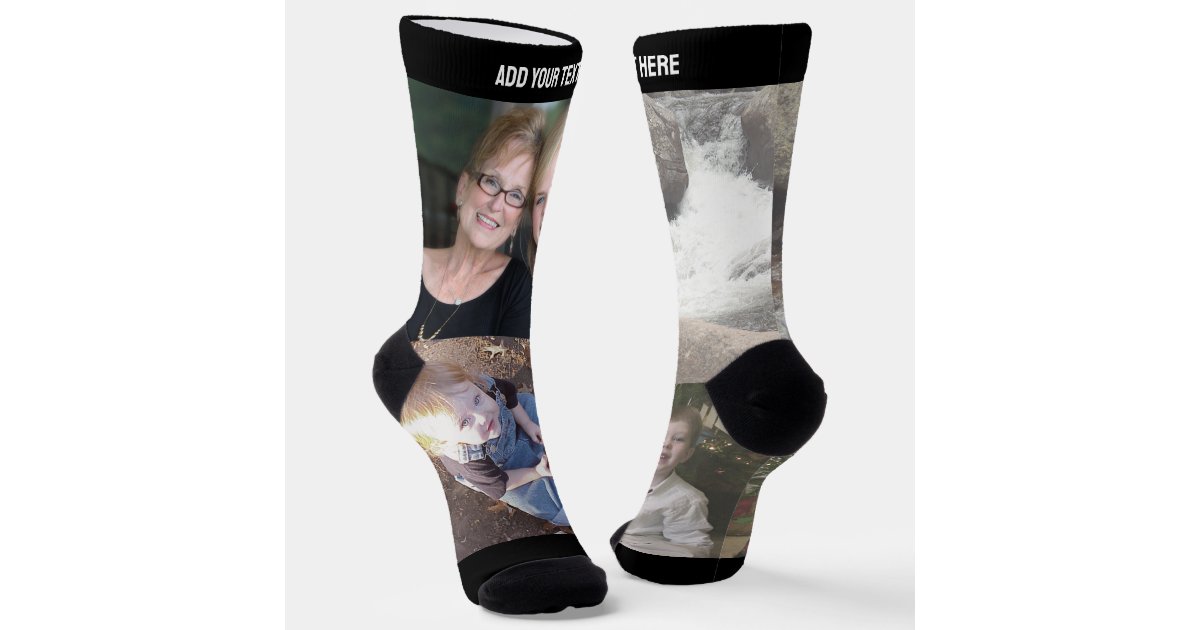 Create a Custom 4 Photo Collage with Text on Top S Socks | Zazzle
