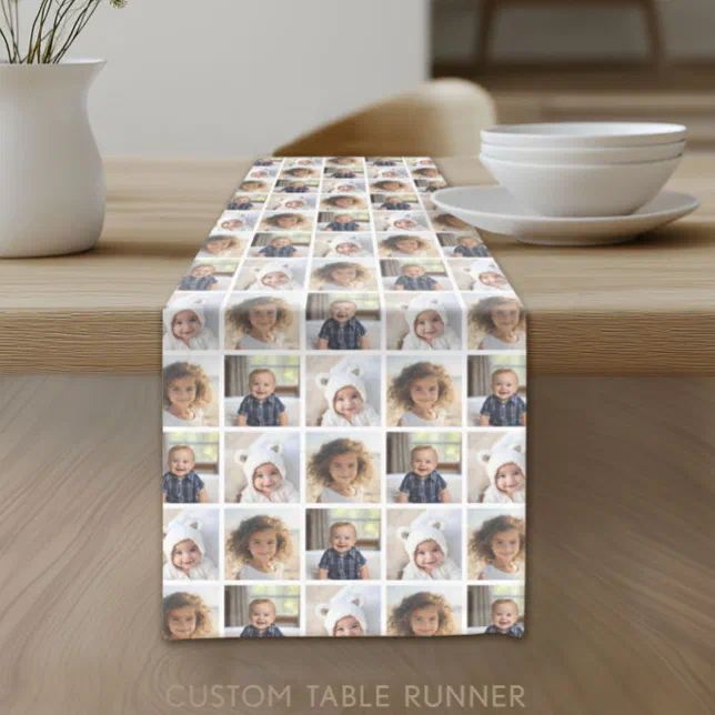 Create a Custom Photo Collage with 3 Photos Short Table Runner | Zazzle