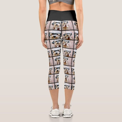 Create a Custom Photo Collage with 4 Photos black Capri Leggings | Zazzle