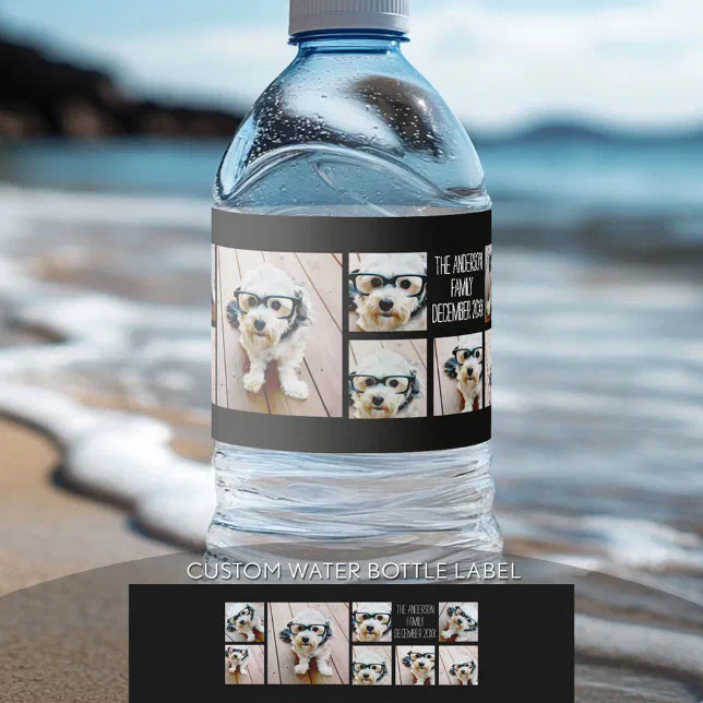 Create a Custom Photo Collage with 8 Photos Water Bottle Label | Zazzle