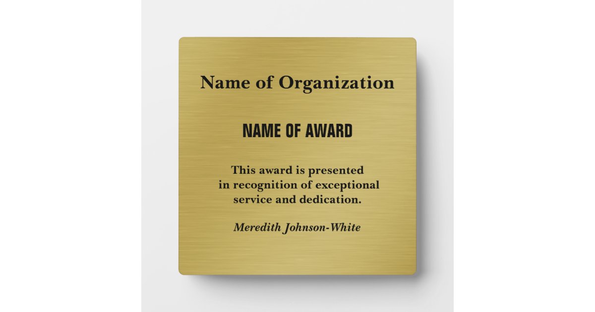 Create a Custom Volunteer Recognition Award (Gold) Plaque | Zazzle