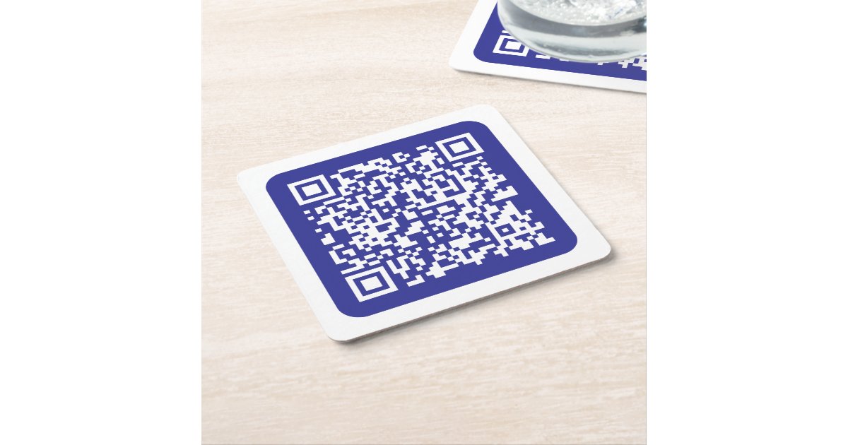Create a Scannable QR code | Editable Dark Blue Square Paper Coaster ...