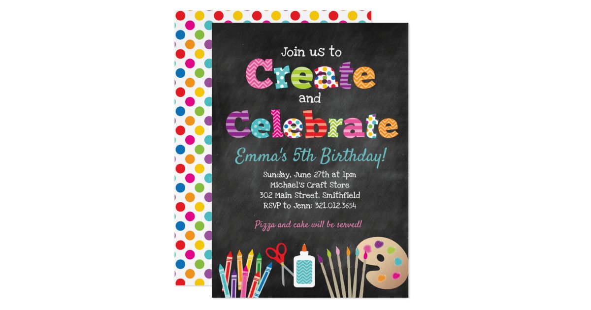 Create & Celebrate Arts Crafts Party Invitation | Zazzle.com