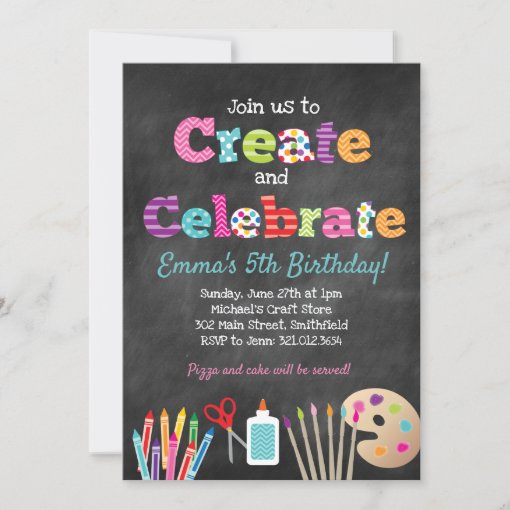 Create & Celebrate Arts Crafts Party Invitation | Zazzle