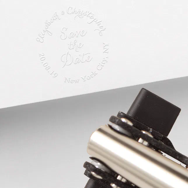Create Custom Elegant Script Save the Date Wedding Embosser | Zazzle