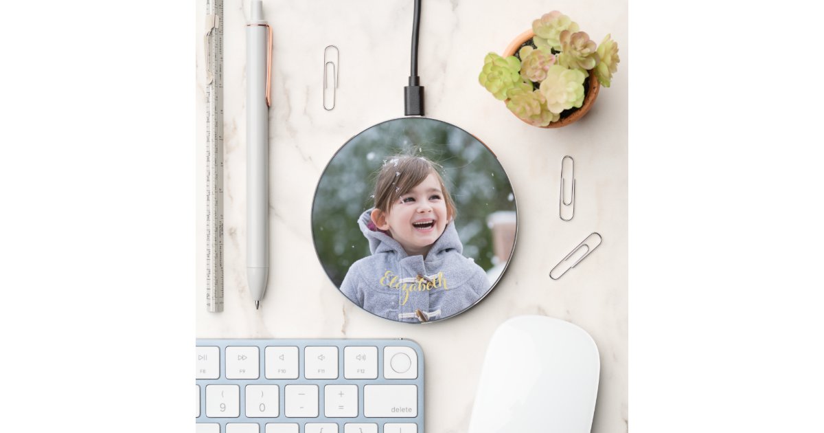 Create Custom Personalized Photo Text Monogrammed Wireless Charger | Zazzle