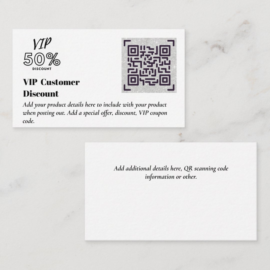 Create Customer VIP Discount Packaging QR Codes Enclosure Card | Zazzle