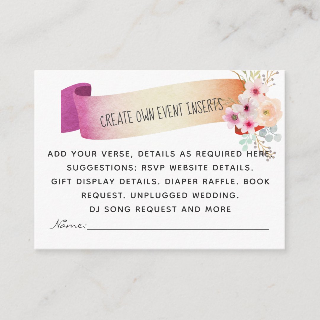 Create Own Event Details Inserts - Floral Template | Zazzle