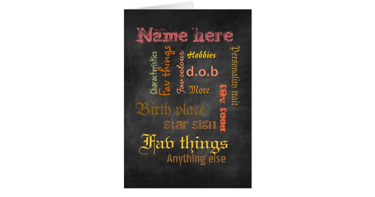Create own word cloud card - chalkboard orange | Zazzle