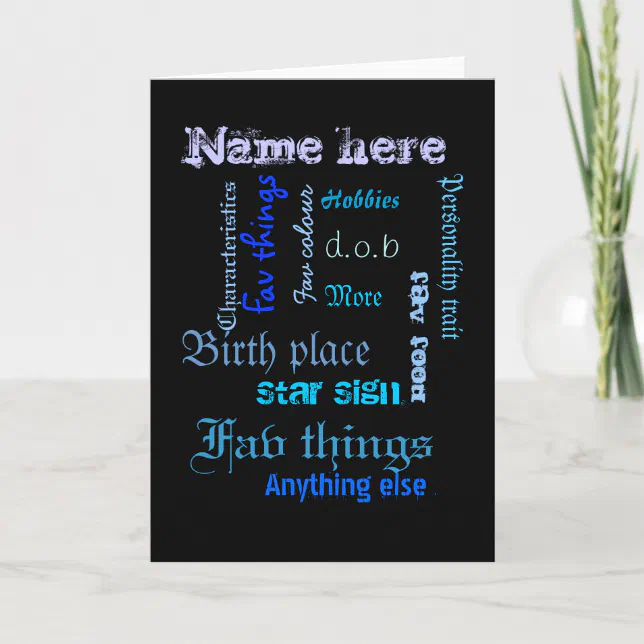 Create own word cloud card with template - BLU/BLK | Zazzle