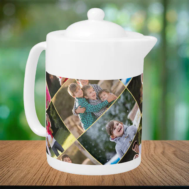Create Personalized 5 Photo Collage Gold Monogram Teapot | Zazzle