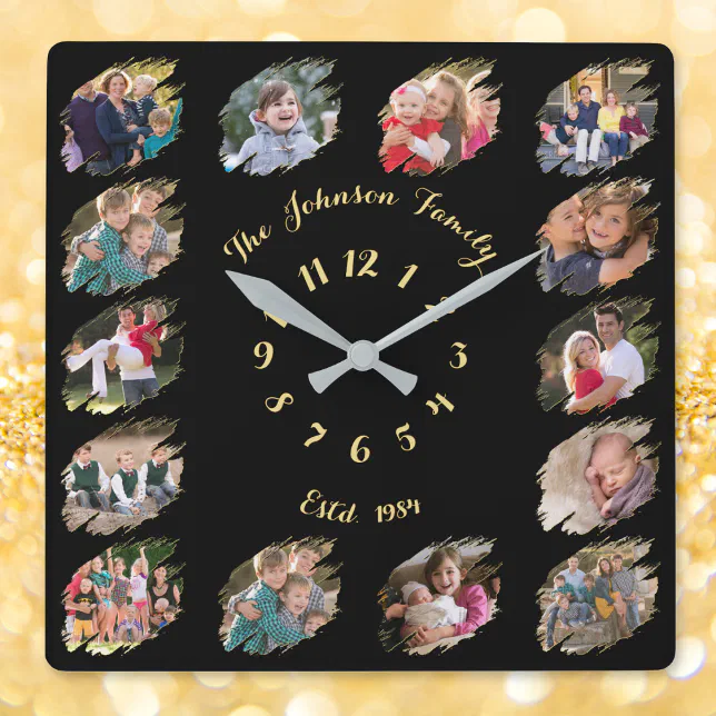 Create Personalized Custom Family Photo Collage Square Wall Clock | Zazzle