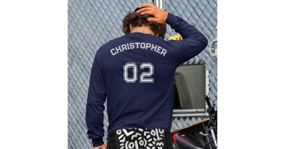 Create Player Name Jersey Number Mens Long Sleeve T-Shirt | Zazzle