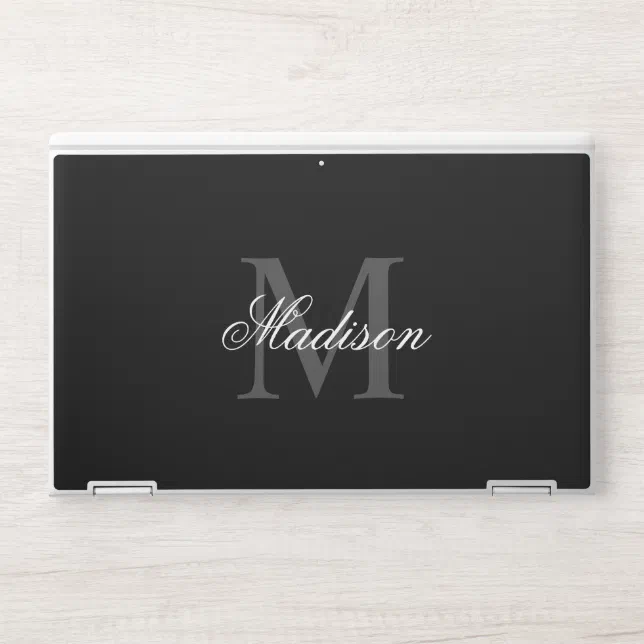 Create Your Custom Name Monogram Calligraphy Black HP Laptop Skin | Zazzle