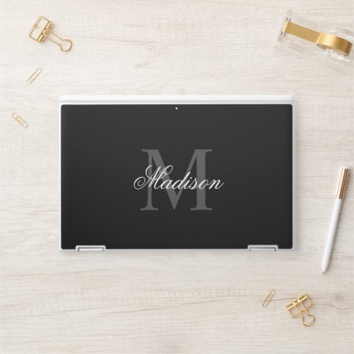Create Your Custom Name Monogram Calligraphy Black HP Laptop Skin | Zazzle
