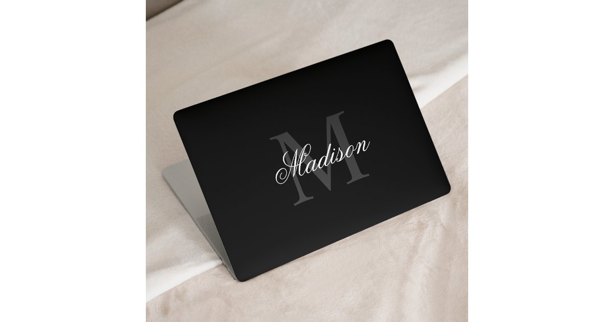 Create Your Custom Name Monogram Calligraphy Black HP Laptop Skin | Zazzle
