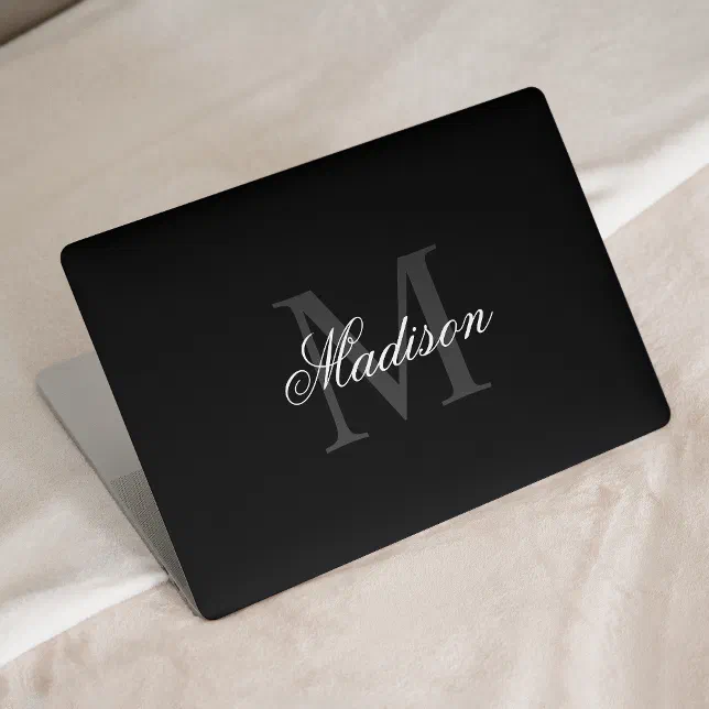 Create Your Custom Name Monogram Calligraphy Black HP Laptop Skin | Zazzle