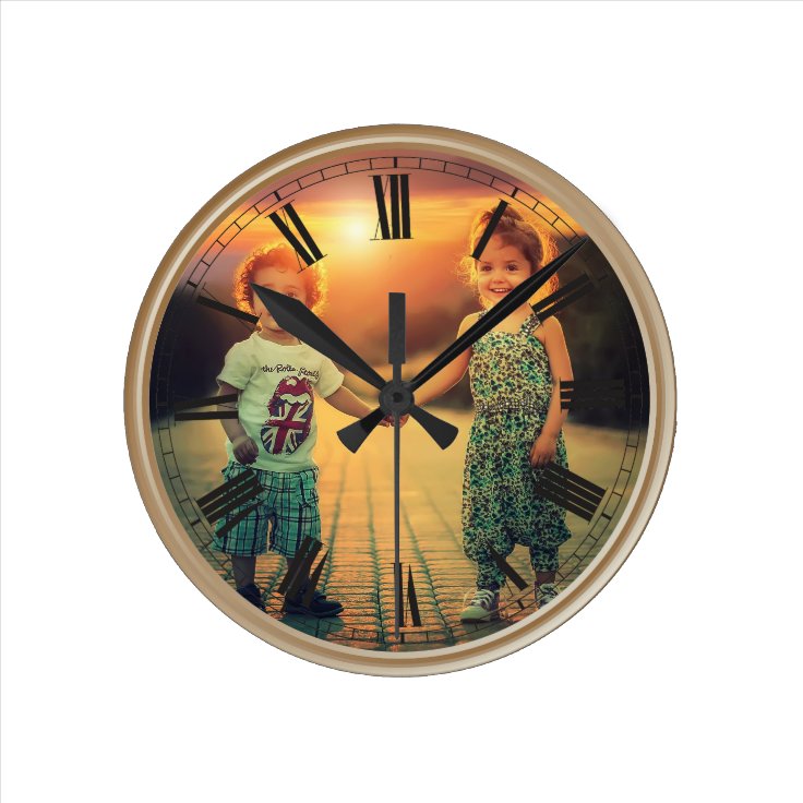 Create Your Custom Photo Brown Classy Elegant Round Clock | Zazzle