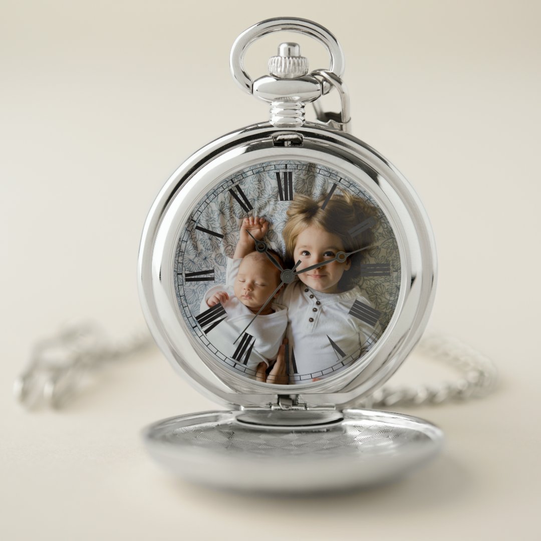 Create Your Custom Photo Classy Elegant Roman Pocket Watch | Zazzle