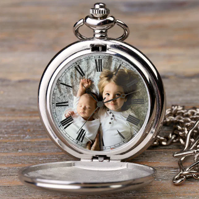 Create Your Custom Photo Classy Elegant Roman Pocket Watch | Zazzle