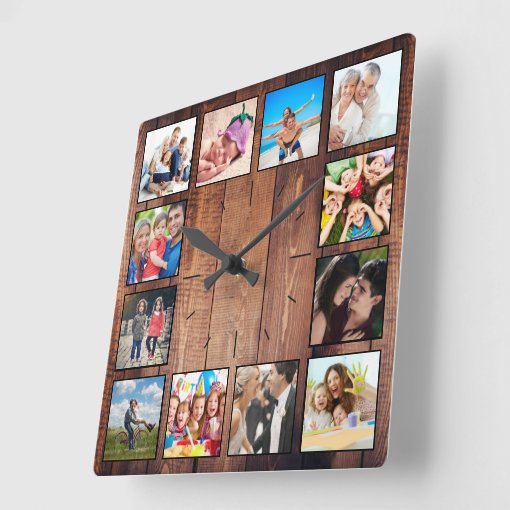 Create Your Custom Photo Collage Rustic Farmhouse Square Wall Clock ...