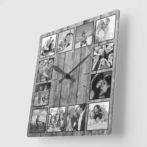 Create Your Custom Photo Collage Rustic Farmhouse Square Wall Clock ...