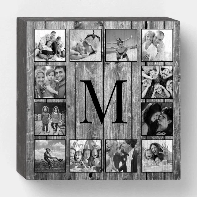 Create Your Custom Photo Collage Rustic Farmhouse Wooden Box Sign | Zazzle