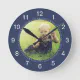 Create Your Custom Photo Modern Elegant Blue Round Clock | Zazzle