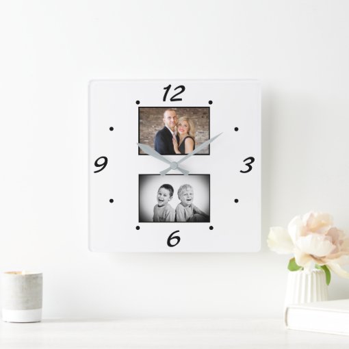 Create your Elegant Simple Photo Collage Square Wall Clock | Zazzle