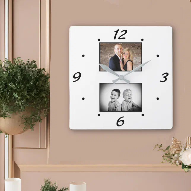 Create your Elegant Simple Photo Collage Square Wall Clock | Zazzle