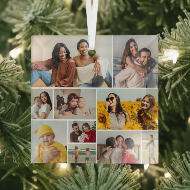 Create Your Own 10 Photo Collage Glass Ornament | Zazzle