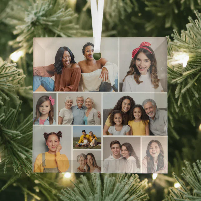 Create Your Own 10 Photo Collage Glass Ornament | Zazzle