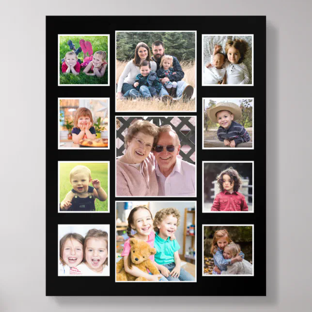 Create Your Own 11 Photo Collage Black Acrylic Photo Tile | Zazzle