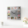 Create Your Own 12 Photo Collage Frame Silver Square Wall Clock | Zazzle