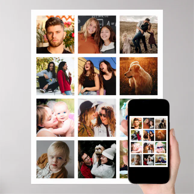 Create Your Own 12 Square Photo Collage Poster | Zazzle