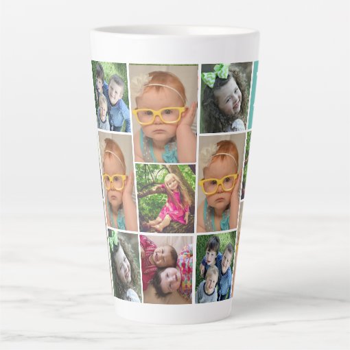 Create Your Own 13 Photo Collage Monogram Teal Lat Latte Mug | Zazzle