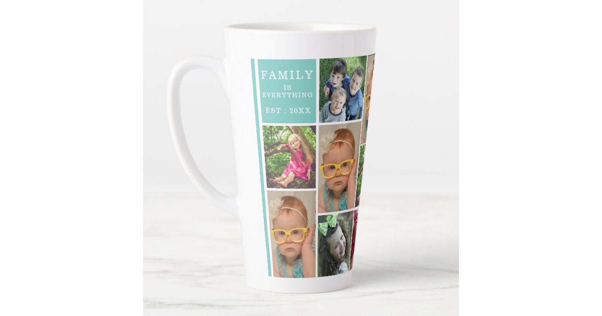 Create Your Own 13 Photo Collage Monogram Teal Lat Latte Mug | Zazzle