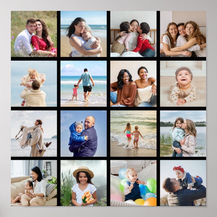 Create Your Own 16 Photo Collage Editable Color Poster | Zazzle