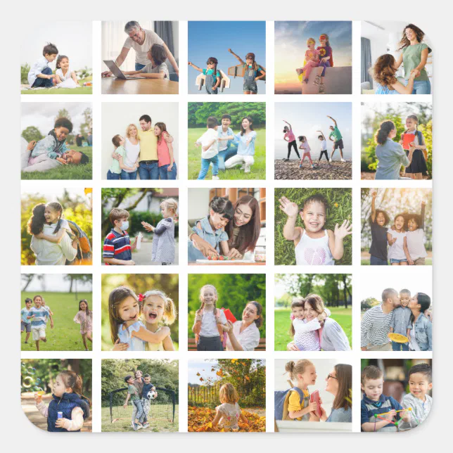 Create Your Own 25 Photo Collage Editable Square Sticker | Zazzle