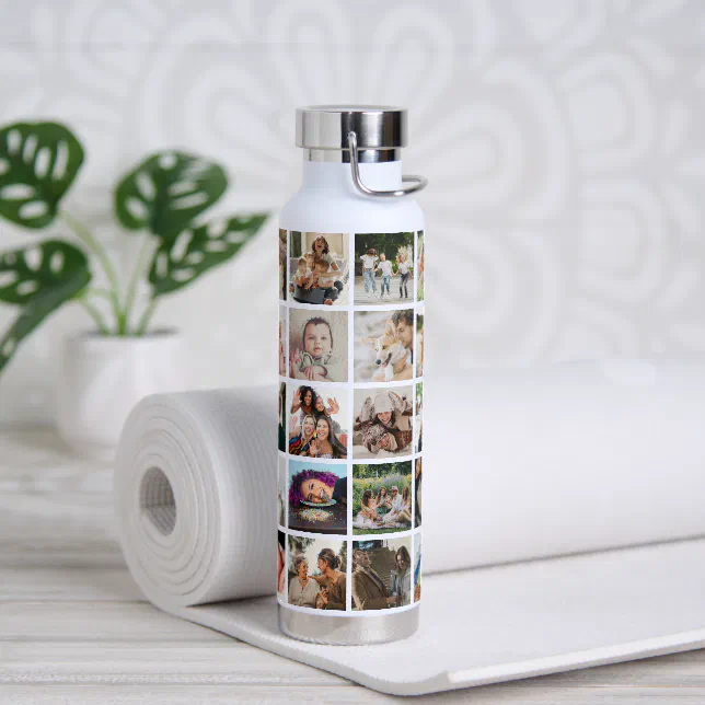 Create Your Own 30 x Photo Collage Square Grid Water Bottle | Zazzle