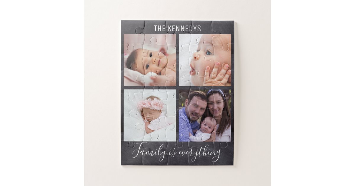 Create Your Own 4 Photo Collage Chalkboard Family Jigsaw Puzzle | Zazzle