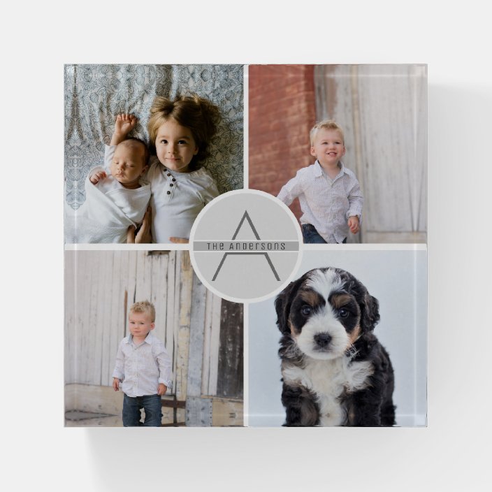 Create Your Own 4 Photo Collage Family Monogram Paperweight | Zazzle.com