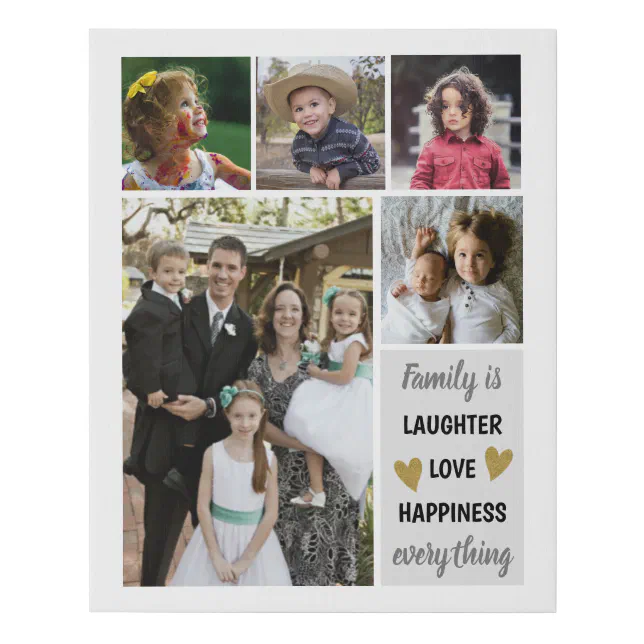 Create Your Own 5 Photo Collage Family Quote Faux Canvas Print | Zazzle