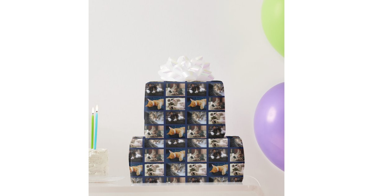 Create Your Own 5 Photo Collage on Navy Blue Wrapping Paper | Zazzle