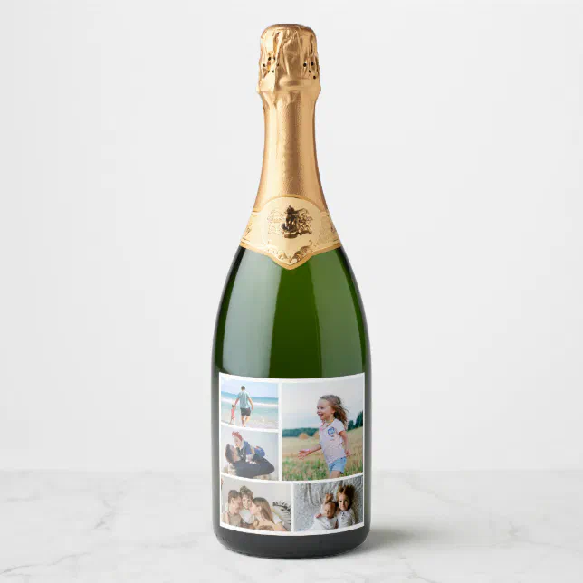 Create Your Own 5 Photo Collage Sparkling Wine Label | Zazzle