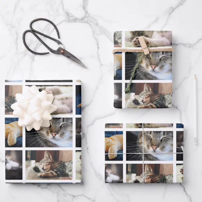 Create Your Own 5 Photo Collage White Border Wrapping Paper Sheets | Zazzle